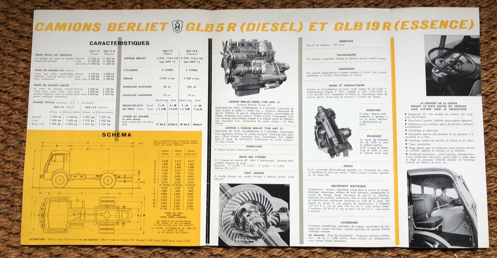 brochure 1957 CAMIONS BERLIET GLB 5 R - GLB 19 R truck folder prospekt ...