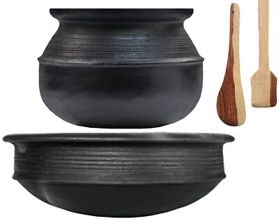 Terracotta Clay Pottery Mud Earthen Cooking Pot Combo Black 3 L each ...