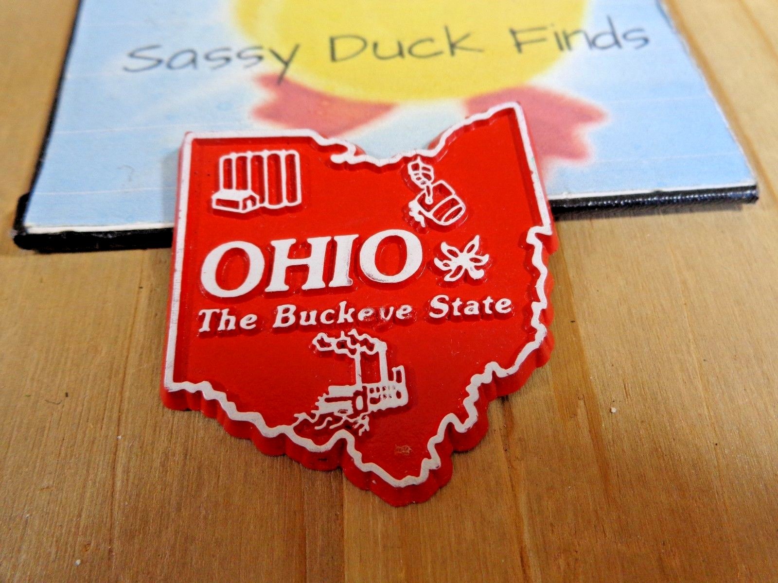 SOUVENIR Fridge Magnet OHIO The Buckeye State 2" Red White Flexible ...