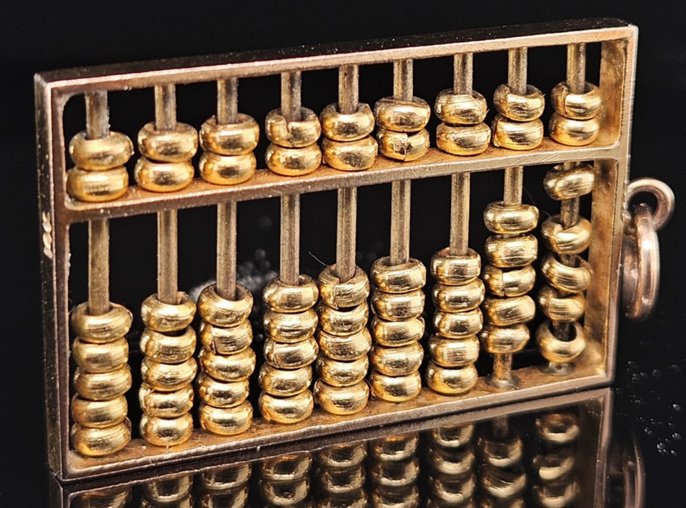 14K Gold LARGE ABACUS CALCULATOR Beads Move Charm Pendant Math 3D 6 ...