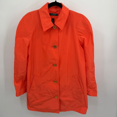 Lauren Ralph Lauren Women M Trench Coat Rain Jacket Orange Button Front ...