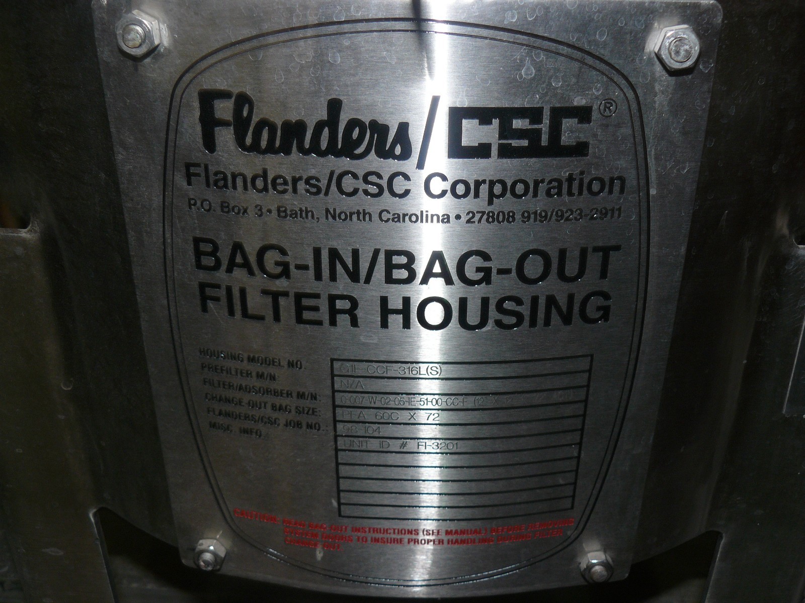Flanders Filter Housing G1F-CCF-316L(S) Bag-in/Bag-out Jacketed list ...