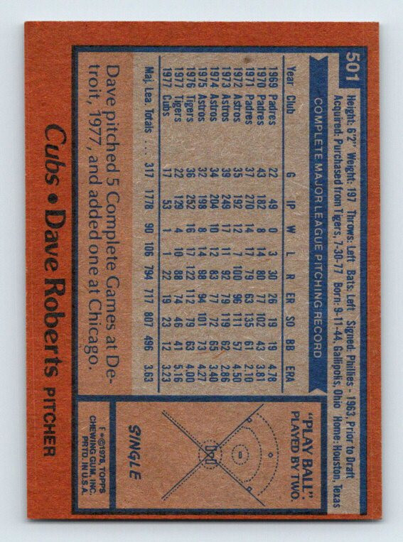 DAVE ROBERTS Chicago Cubs 1978 Topps Baseball Card B184 | eBay