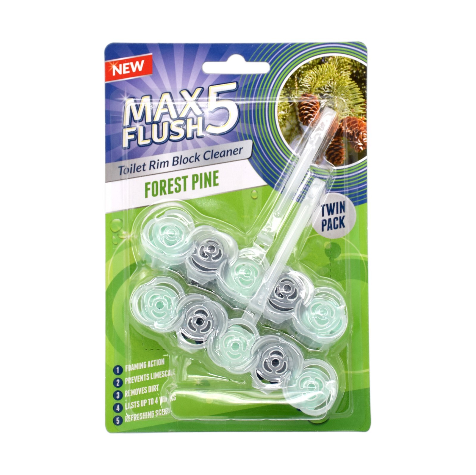3x Max Flush 5 Toilet Rim Block Cleaner Twin Pack (3 x 2 = 6 x 45g Rim ...