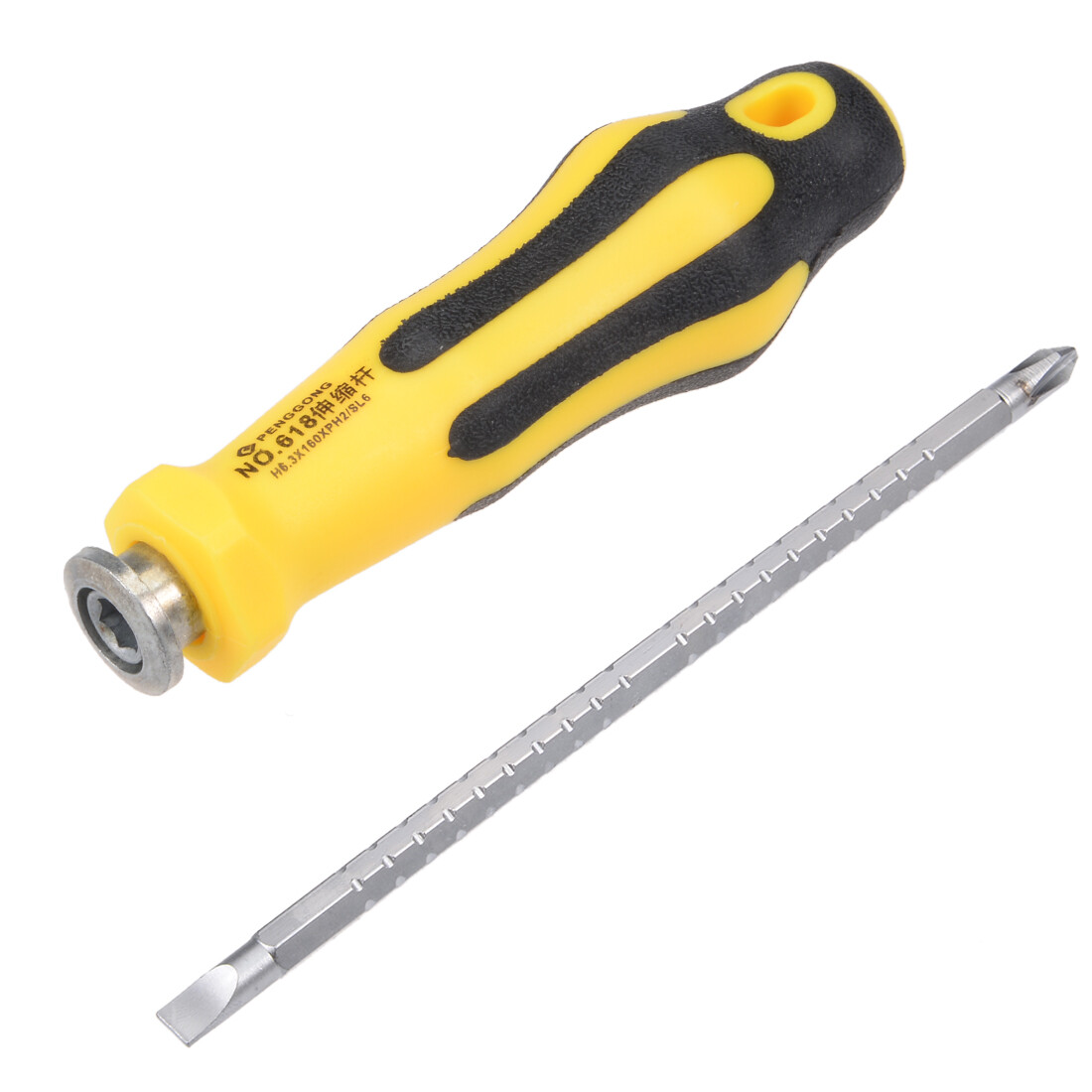 2 in 1 Adjustable-Length Screwdriver #2 PH2 Phillips + 6.3mm Slotted ...