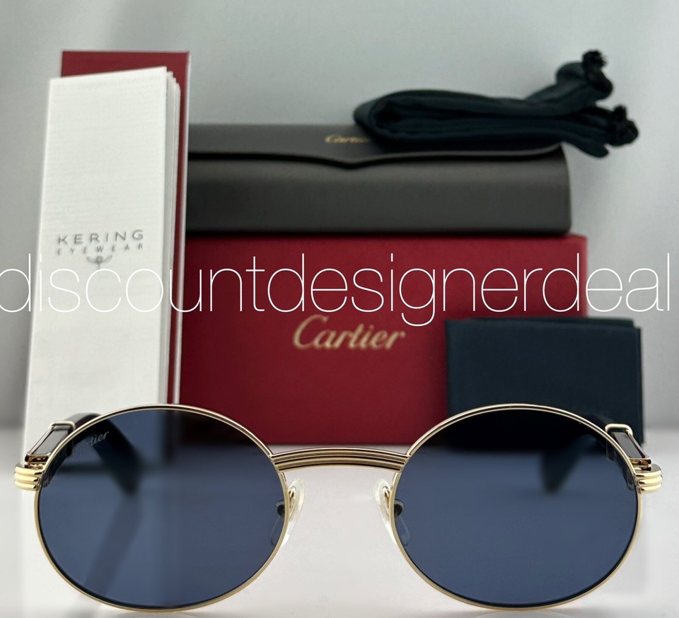 Cartier Oval Sunglasses Yellow Gold Frame Blue Wood Blue Lens CT0464S ...