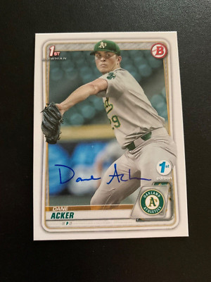 Dane Acker Signed 2020 Bowman Draft 1st Edition Card Oakland Athletics ...