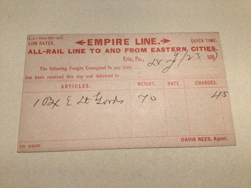 United States Empire Line All Rail Line 1887 Eastern City postal card ...