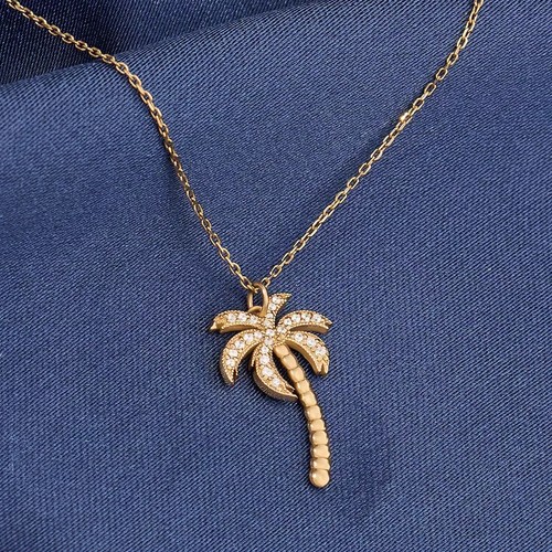1 Ct Round Cut Real Moissanite Women's Palm Tree Pendant 14K Yellow ...