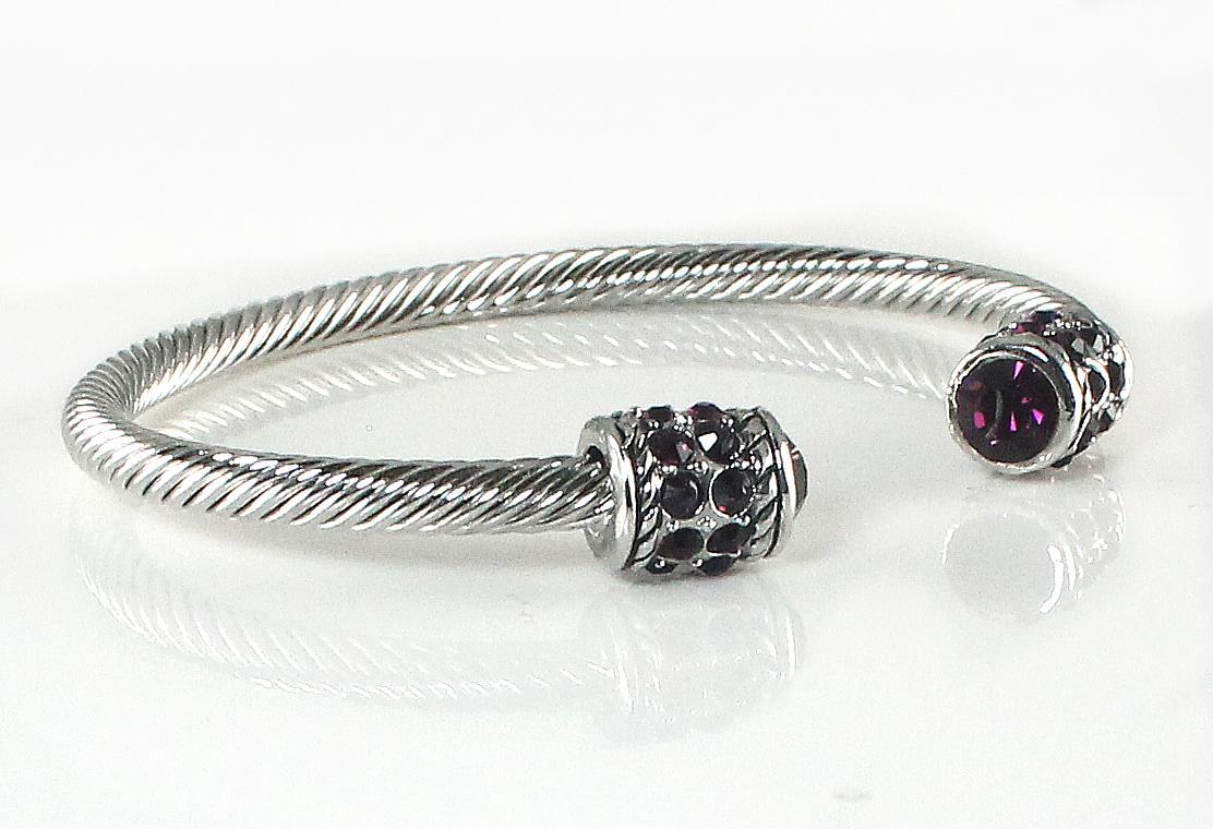 Purple Amethyst Rhinestone Crystal Cuff Bracelet Silver Bangle Wire | eBay
