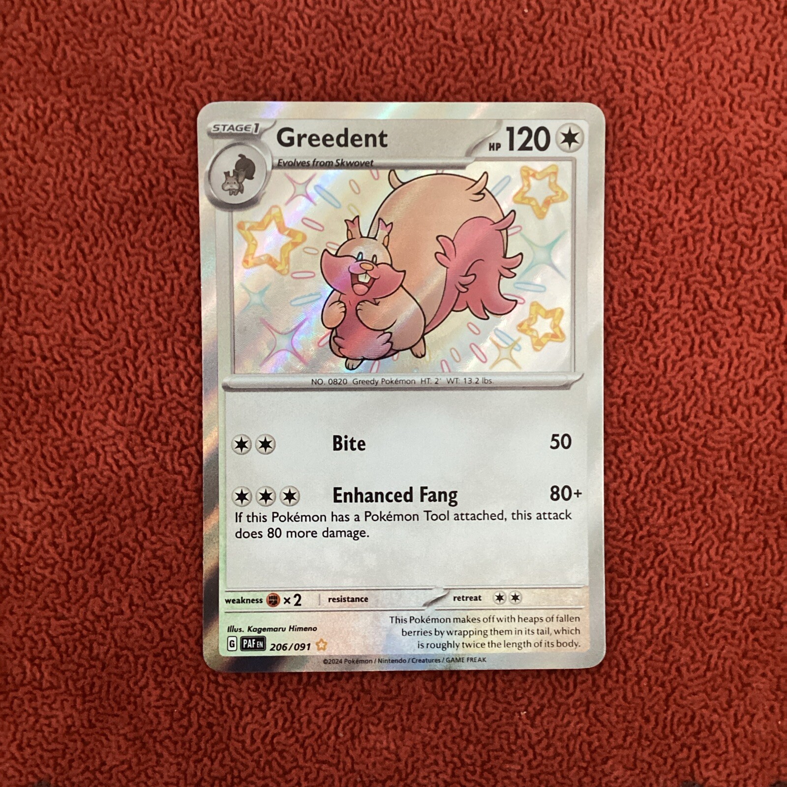 Pokemon Paldean Fates NM Greedent 206/091 Shiny Rare | eBay