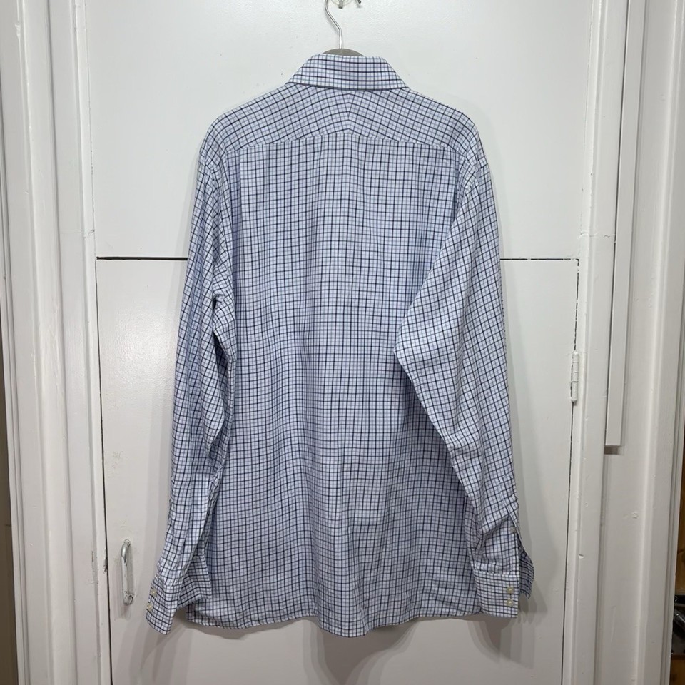 Oliver Brown Chelsea Shirt Blue Plaid Button Cuff Long Sleeve 18” 45cm ...