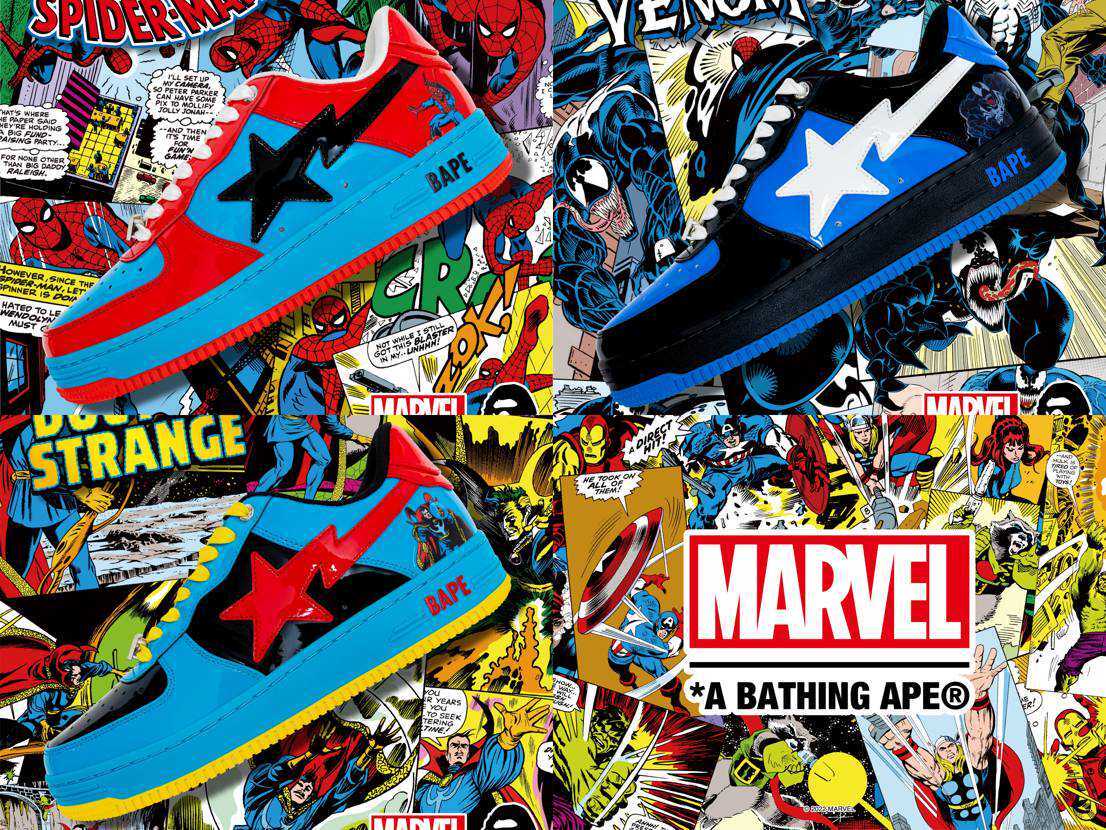 A Bathing Ape Bape Sta Marvel Comics Sneakers 9 Colors Size US 4-14 ...