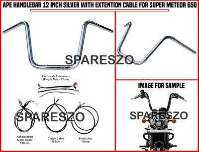 "APE HANDLEBAR 12 INCH SILVER WITH EXTENTION CABLE" FIT FOR R.E SUPER ...