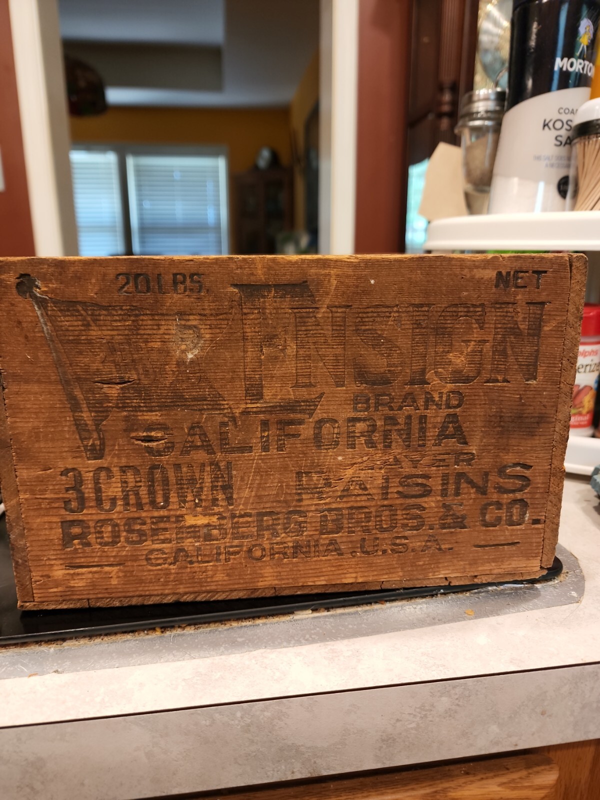 VINTAGE WOOD raisin CRATE CALIFORNIA 3 crown Rosenberg bros 20 lb box ...