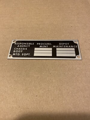 NOS M38 M38A1 WILLYS JEEP RESPONSIBLE AGENCY DATA PLATE | eBay