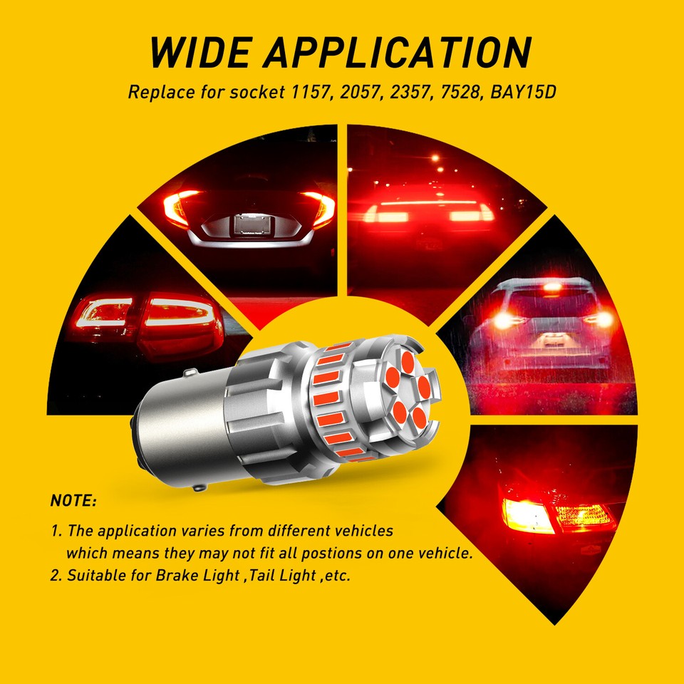 LED 1157 7528 2057 BAY15D Brake Stop Tail Light Bulbs Red Super Bright ...
