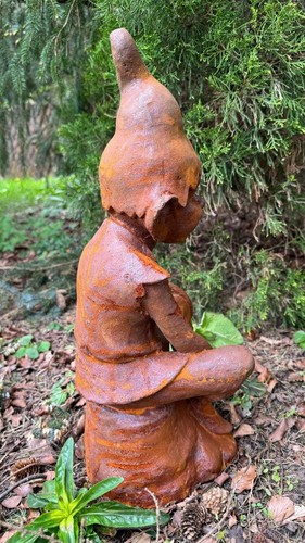 Cast Iron Seated Pixie Elf Goblin Gnome - Outdoor Garden Statue ...