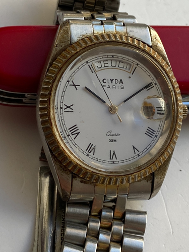 RARE Vintage MEN WRIST WATCH QUARTZ CLYDA PARIS CAL. FE 7220 4 JEWELS ...