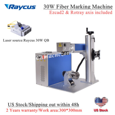 Raycus QB 30W Fiber Laser Marking Machine Rotary Axis For Metal Steel ...