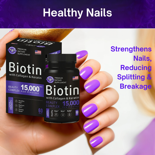 Biotin Capsules with Collagen & Keratin 15,000 mcg - Vegan, All-Natural ...
