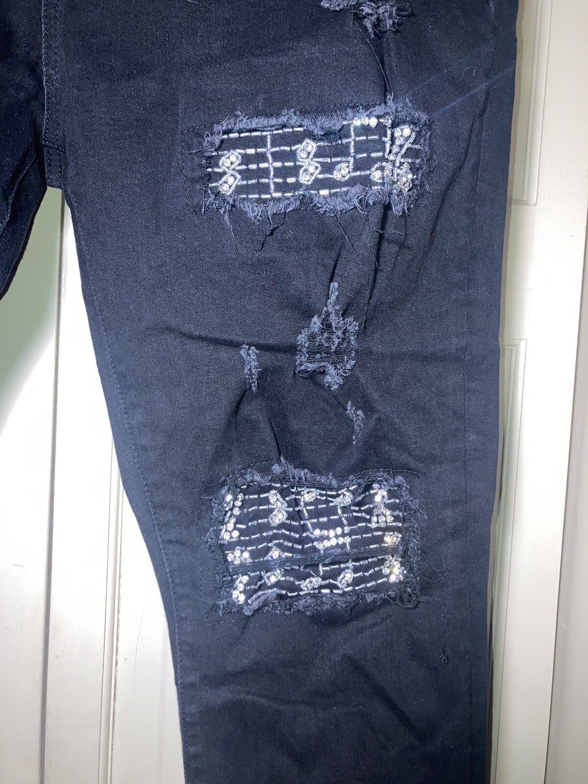 Amiri Rhinestone Musical Notes Distressed Ripped Blac… - Gem