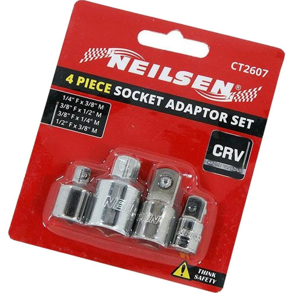 Neilsen 4pc Socket Converter Reducer Adapter Set 1/4" 3/8" 1/2" Step Up ...