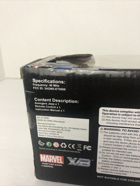 Marvel Avengers Remote Control Avenger Black Jeep *frequency 40 Mhz ...