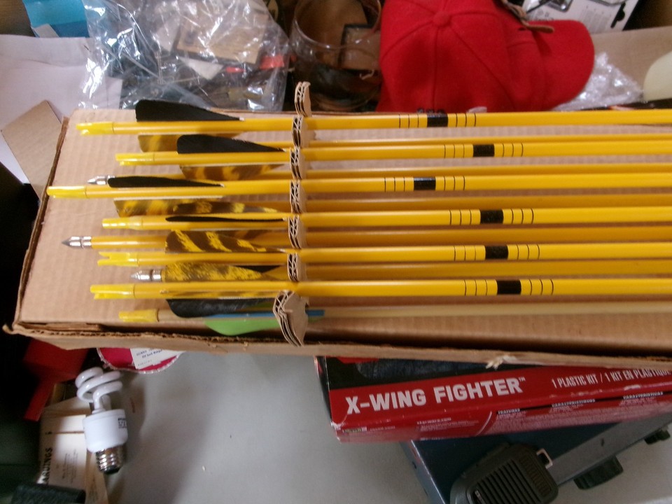 Vintage 11 Yellow/Black Wood Target Arrows w/Box | eBay