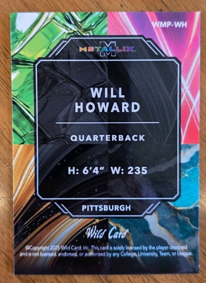 2025 Wild Card Metallix Will Howard Rookie 2/2 QB Pittsburgh TRUE SSP ...