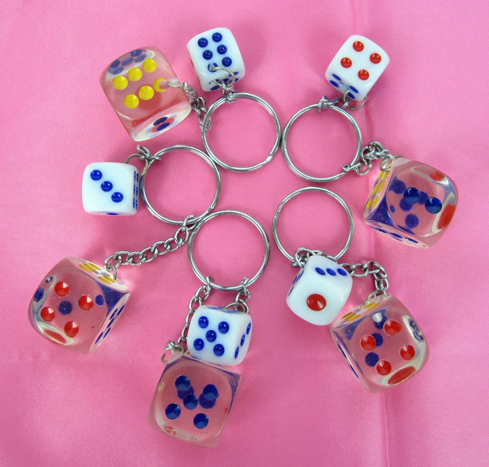 CHOOSE QUANTITY-2 DICE WITH KEY CHAINS, CASINO GAMBLING KEY RING-KC2764 ...