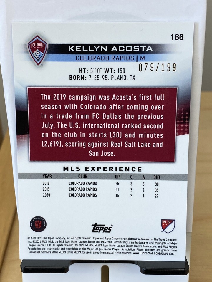 2021 Topps Chrome MLS Kellyn Acosta Colorado Rapids Blue Wave Refractor /199 | eBay