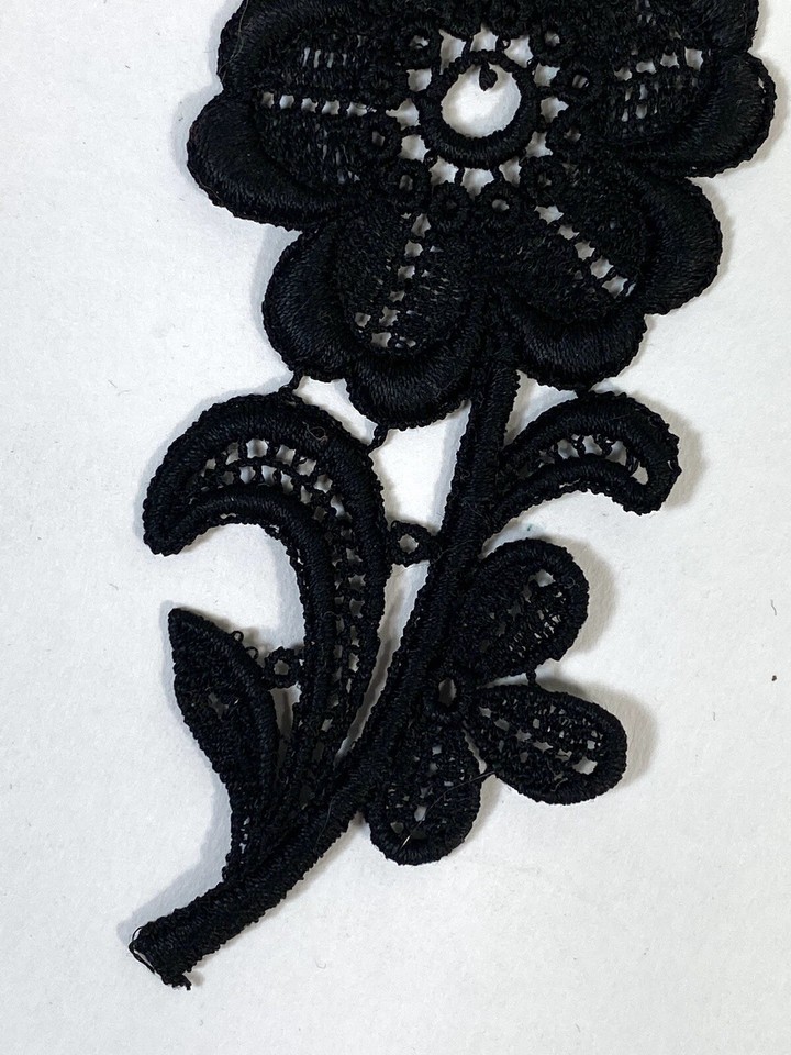 Antique 1890's VICTORIAN black silk thread single flower lace applique ...