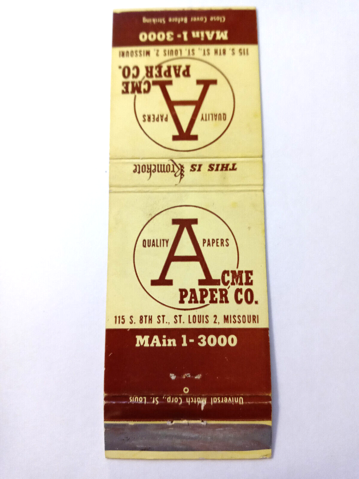 Vintage Matchbook: Acme Paper Co, St Louis, MO | eBay