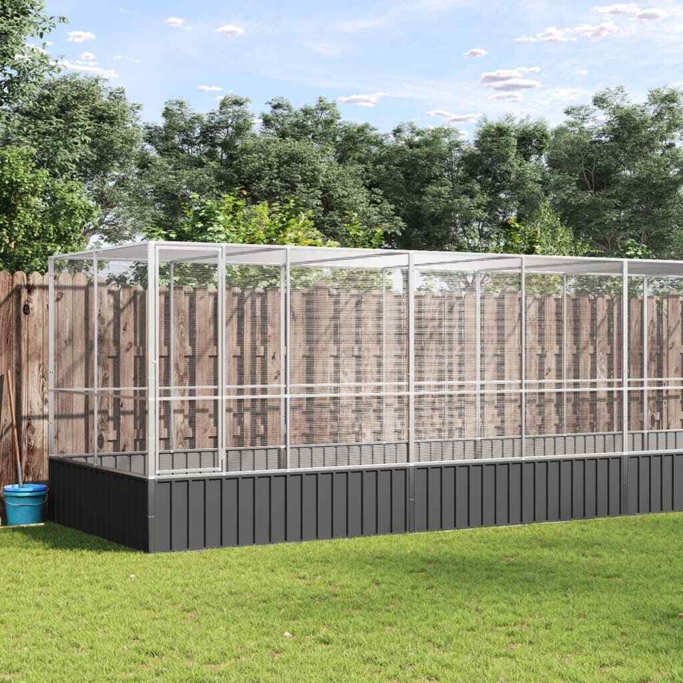 Aviary with Extension Bird Cage Walk In Chicken Run Coop Silver Steel ...