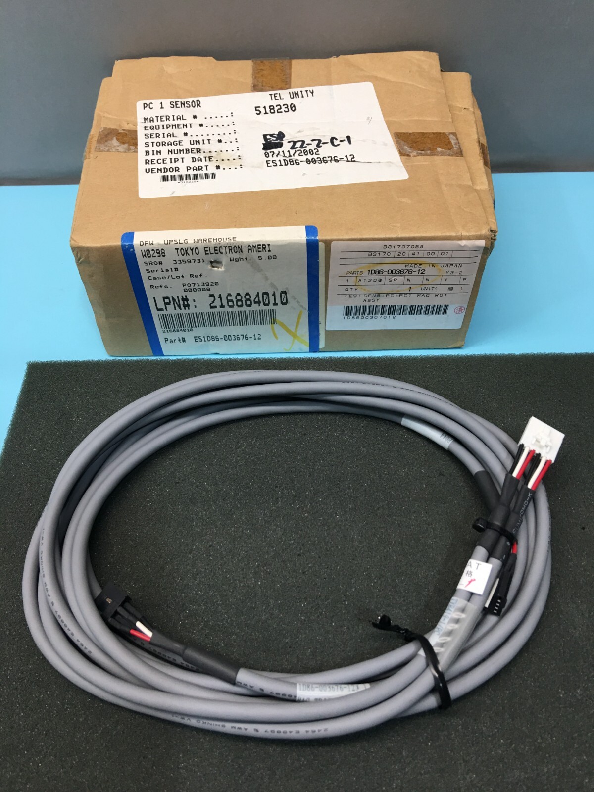 Tokyo Electron TEL ES1D86-003676-12 PC 1 SENSOR CABLE, 1D86-003676-12 ...