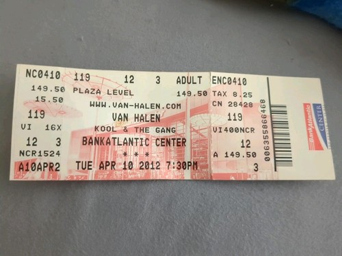 VAN HALEN CONCERT TICKET STUB BANK ATLANTIC CENTER 2012 BROWARD COUNTY ...