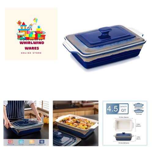 Deep Casserole Dish with Lid, 4.5 Quart Covered Casserole Dish Cookware ...