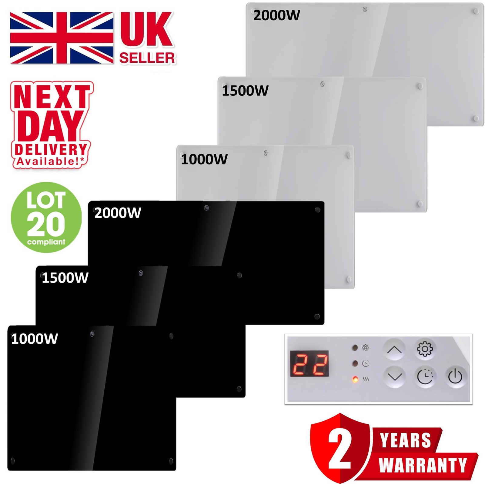 GLASS ELECTRIC PANEL HEATER RADIATOR TIMER THERMOSTAT WALL MOUNTED SLIM ...