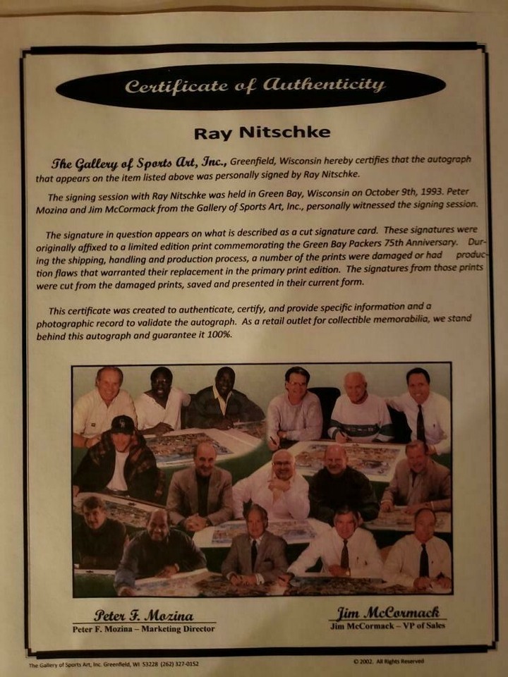 Ray Nitschke Signed Autographed Cut Signature Lombardi Green Bay ...