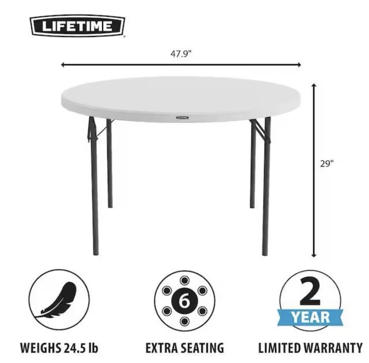 48 Inch F Folding Round Table Plastic Outdoor Camping Party Wedding ...