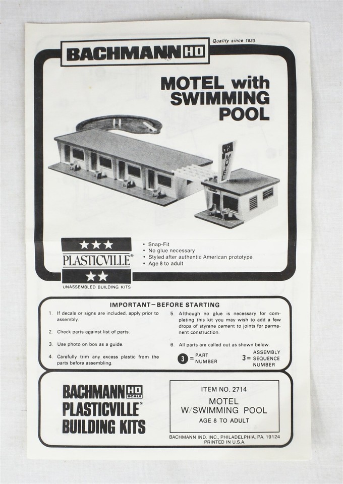 VINTAGE Bachmann Motel Swimming Pool 2714 HO Scale Plasticville Model ...