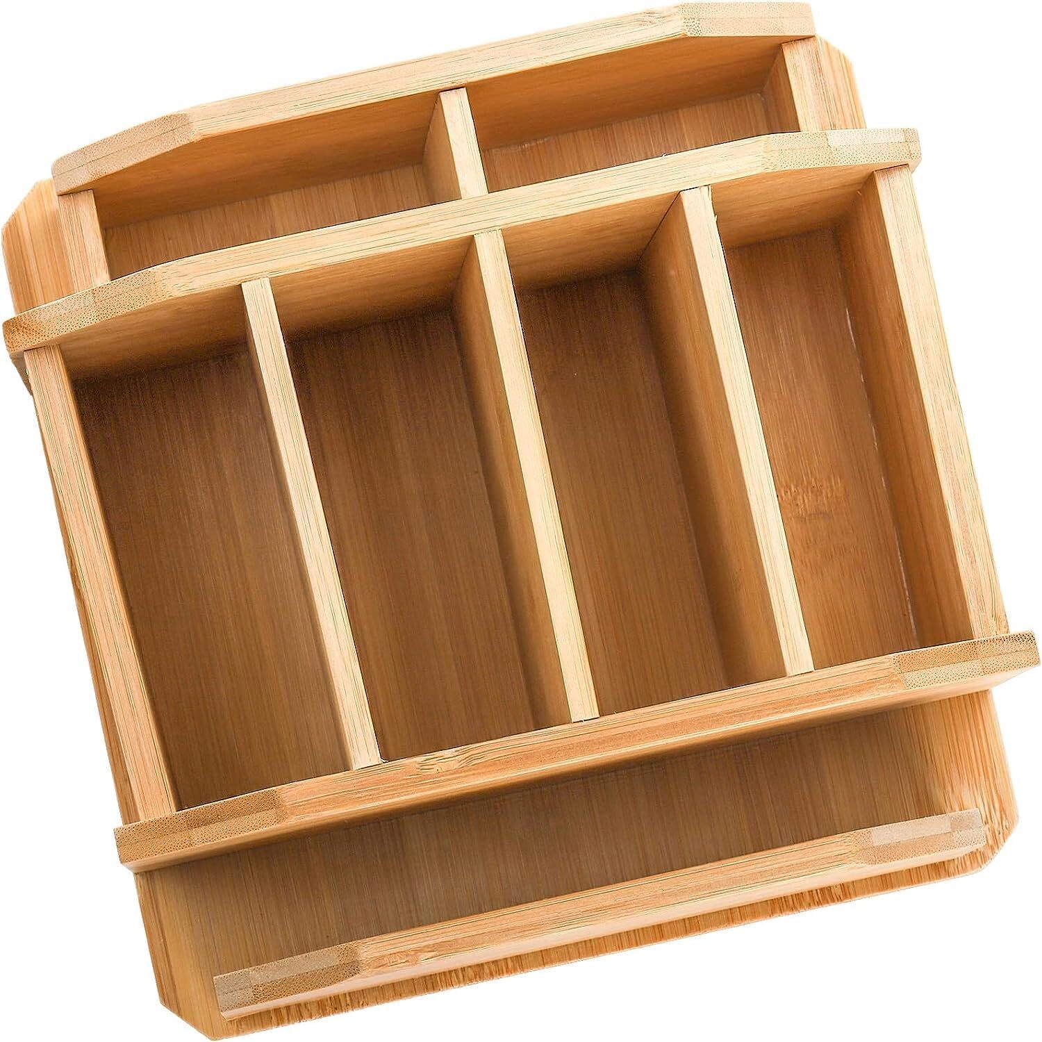 Bamboo Rotating Remote Control Holder for Table 7 Compartments Office ...
