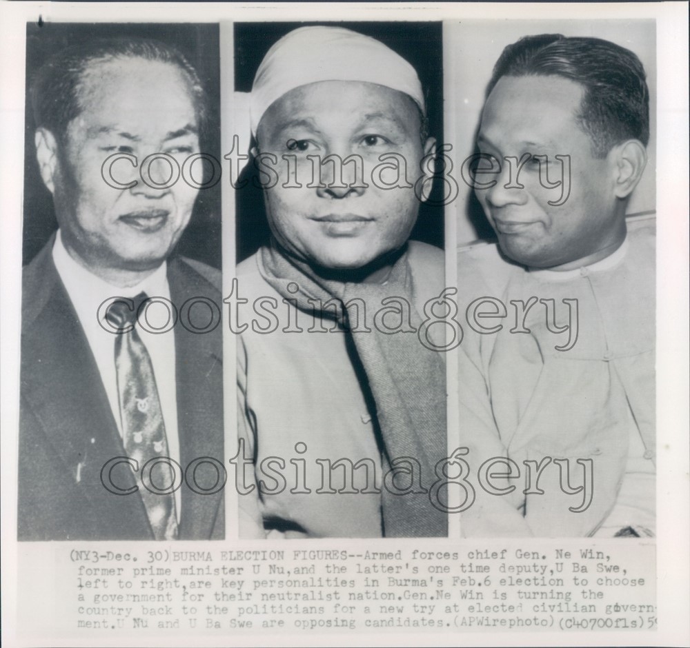 General Ne Win Prime Minister U Nu & Ba Swe of Burma Press Photo | eBay