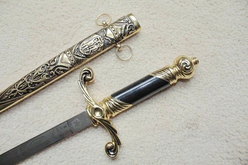 S0009 GOLDEN HOLY ANGELIC MEDIEVAL RUSSIAN DAGGER SWORD W/ SCROLLWORK ...