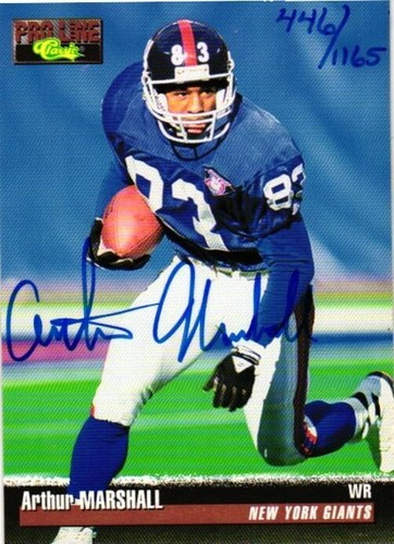 Arthur Marshall 1995 CLASSIC PRO LINE NFL FOOTBALL AUTOGRAPH CARD ...