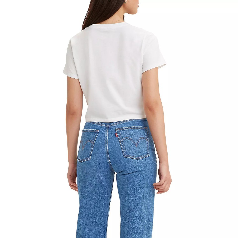 NWT Women's Levi's Silvertab Crop Graphic Logo Crew Neck Tee | eBay