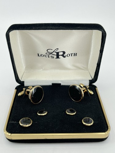 Louis Roth cufflinks and shirt stud set black round resin accents gold ...