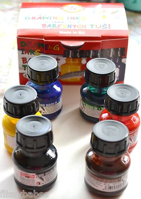 6 x 20g Bottles Coloured Permanent Drawing Inks for Artists NEW | eBay