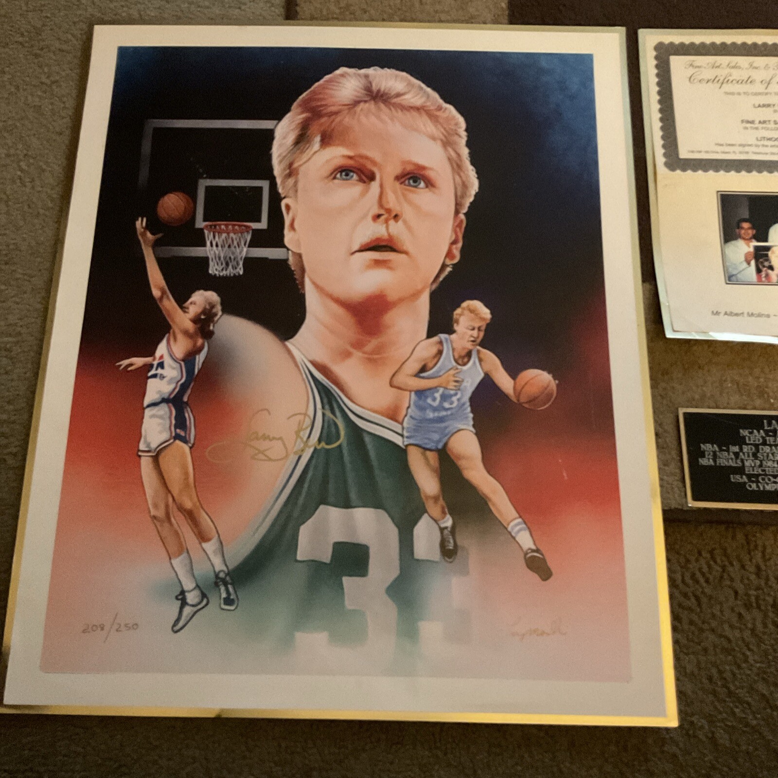 Larry Bird Autographed Lithograph Signed By Artist With Authentic 208/ ...